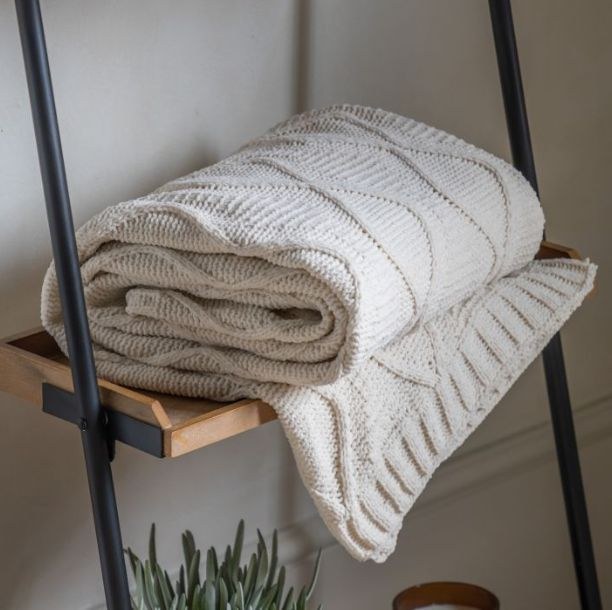 Cable Knit Throw Cream - Elphicks